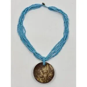 Jewelry | Boho Multi Strand Blue Seed Bead Necklace Coconut Shell ...